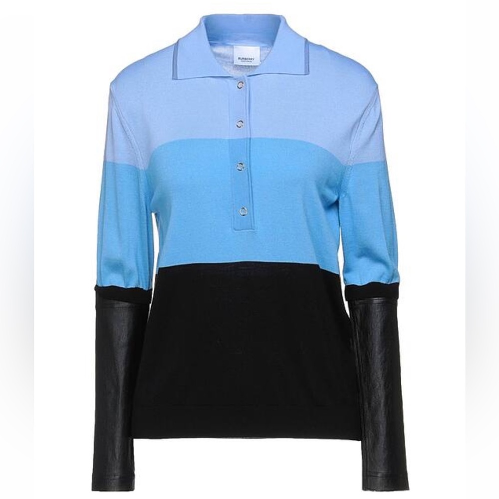 Burberry Colorblock Knit Top With Leather Sleeves - Gem